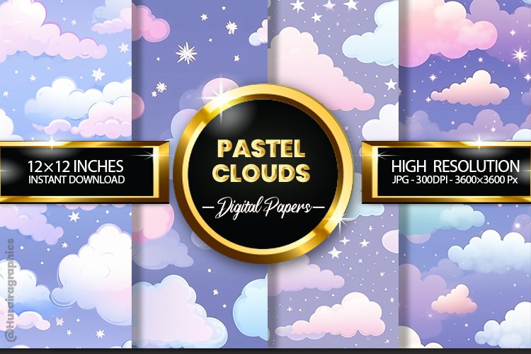 Pastel Clouds Digital Papers - 04 Variations