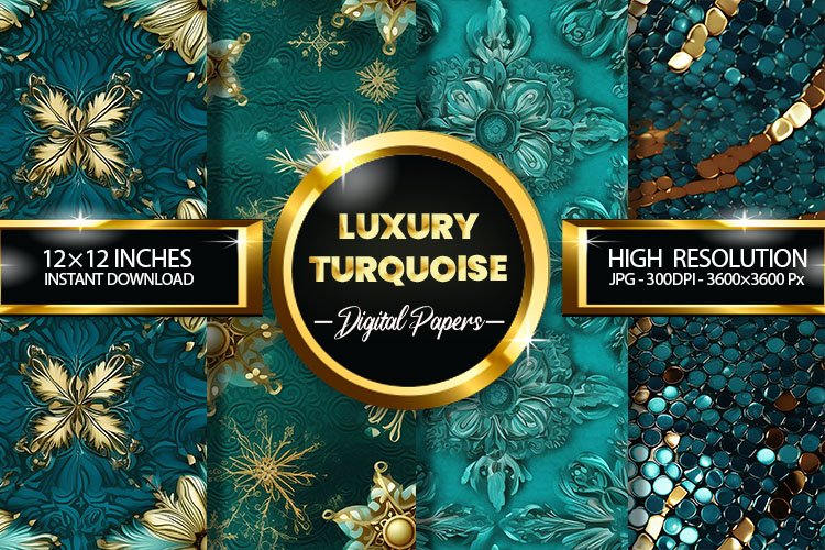 Luxury Turquoise Digital Papers - 04 Variations (2992316)