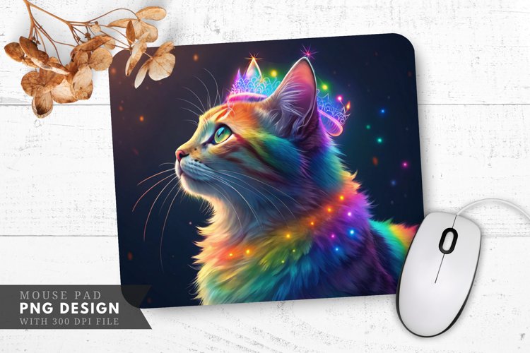 Glowing Rainbow Cat Majesty Mouse Pad PNG Design