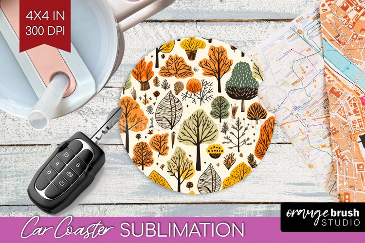 Autumn Forest Car Coaster - Fall Coaster PNG (4883621)