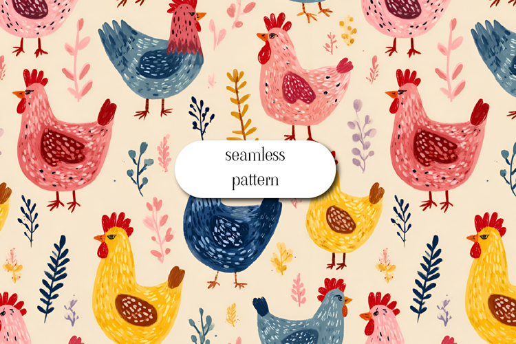 Cute Chicken Seamless Pattern Hand Painted Farm (6520827)