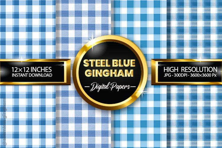 Steel Blue Gingham Digital Papers 04 Variations (3287063)