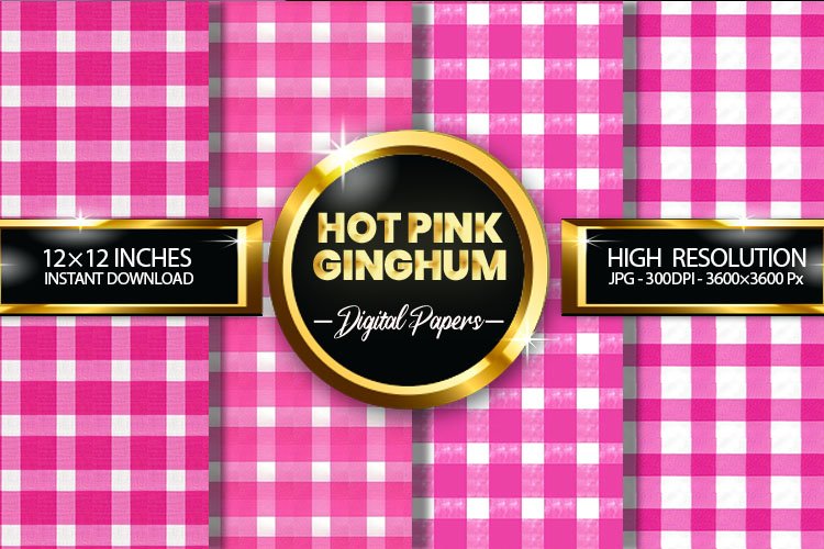 Hot Pink Gingham Digital Papers - 04 Variations (3001354)