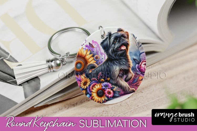 Brussels Griffon Keychain Dog Sublimation Floral PNG