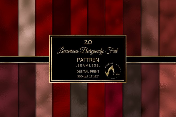 Luxury Burgundy Digital Paper, Royal Seamless Red Foil