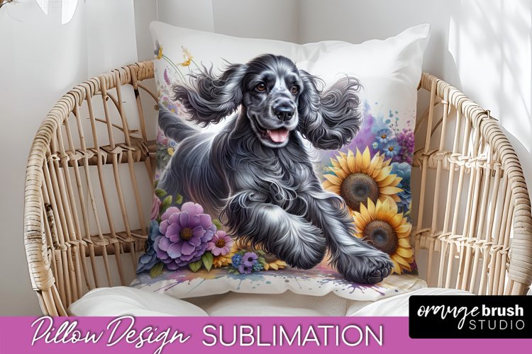Cocker Spaniel Pillow Cover Dog Sublimation Floral PNG
