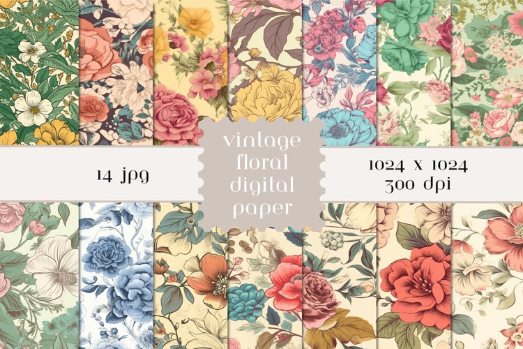Vintage Floral Digital Paper Set Seamless Paper Scrapbooking