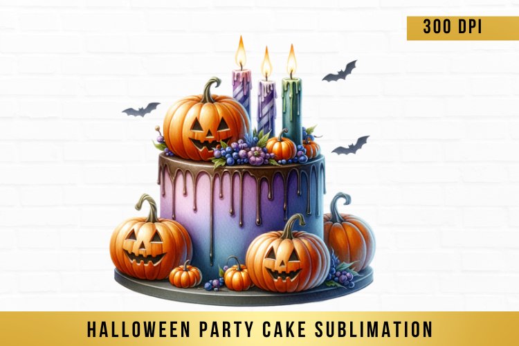 Watercolor Halloween Party Cake Clipart, Halloween Cake
