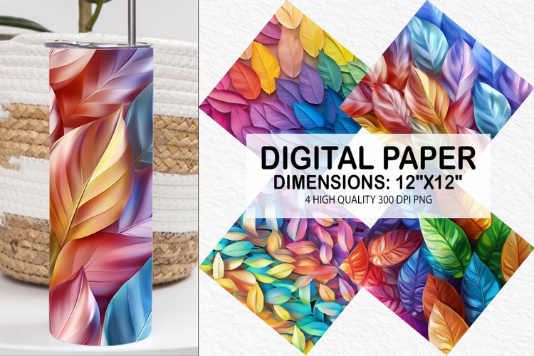 Rainbow 3D leaves Seamless Digital Paper