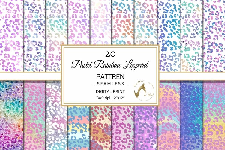 Pastel Rainbow Leopard Print, Seamless Leopard Glitter Paper