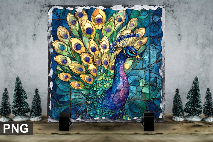 Stained Glass Peacock - Square Sublimation Slate Design