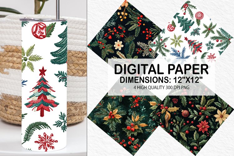 Christmas Embroidery Seamless Digital Paper
