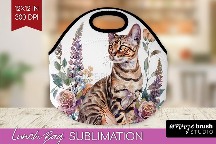 Floral Cat Lunch Bag - Flowers Lunch Bug PNG (5053528)