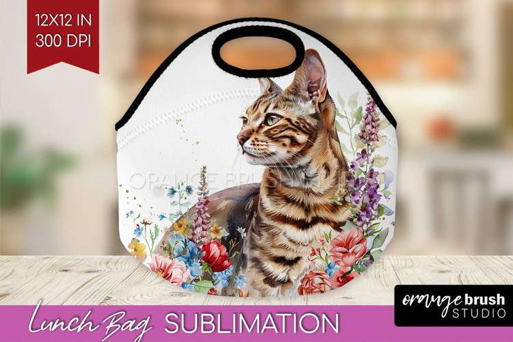 Floral Cat Lunch Bag - Flowers Lunch Bug PNG (5053531)
