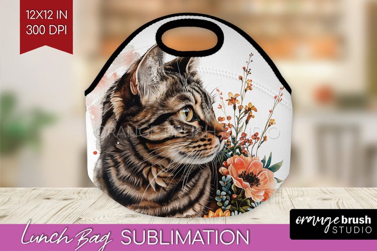 Floral Cat Lunch Bag - Flowers Lunch Bug PNG (5053535)
