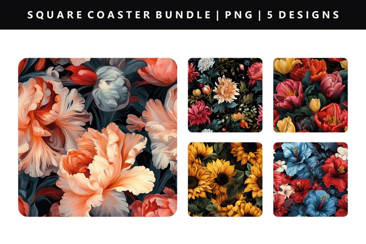 Flower Square Coaster Design | Square Coaster PNG (2919464)