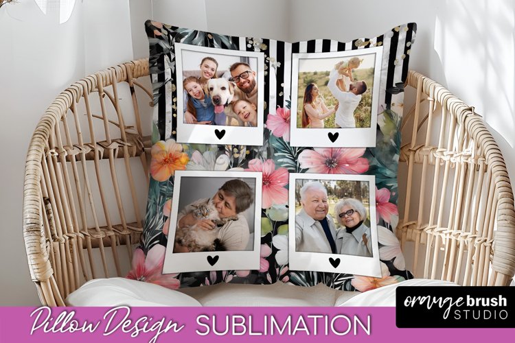 Family Photo Frame Pillow Sublimation - Floral (4215328)