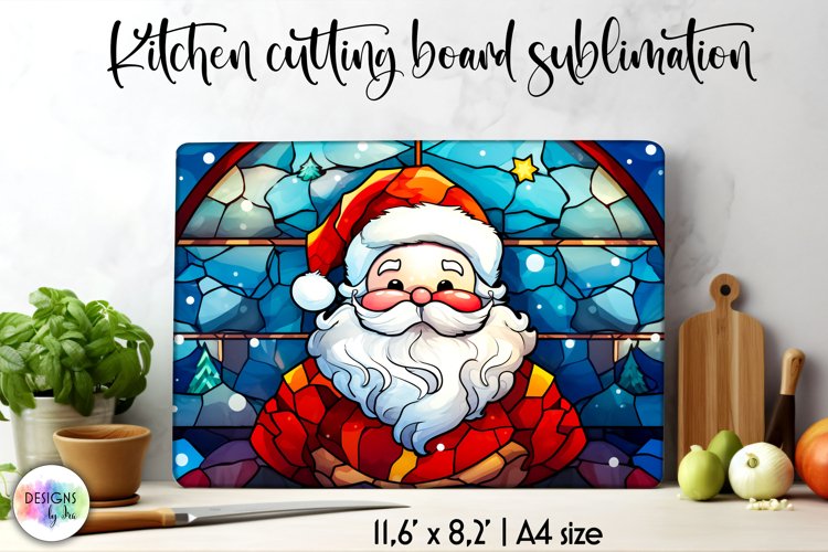 Stained Glass Cutting Board Sublimation | Santa Claus Print