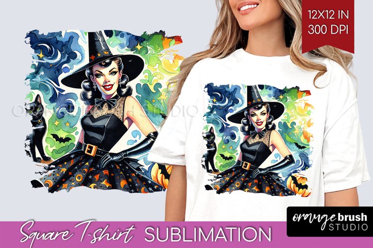 Witch Square Tshirt Background - Retro Halloween (4866357)