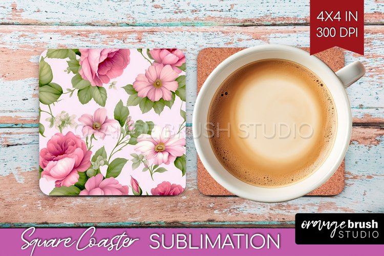 Spring Flowers Square Coaster - Floral Coaster PNG (5212798)