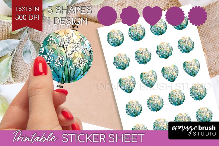 Stained Glass Flowers Round Sticker - Floral (5167351)