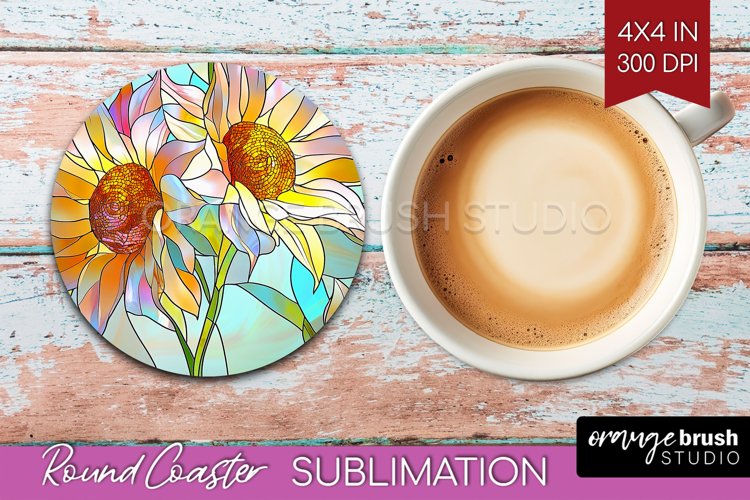 Stained Glass Flowers Round Coaster - Floral (5117392)