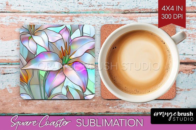 Stained Glass Flowers Square Coaster - Floral (5117277)