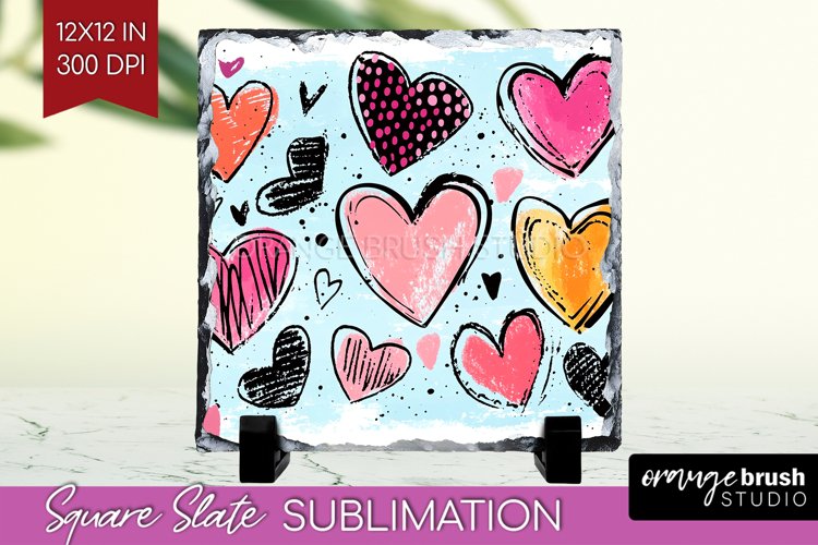 Hearts Slate PNG - Valentines Day Square Slate (5195560)