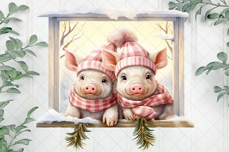 Winter Family Animals Pig Sublimation