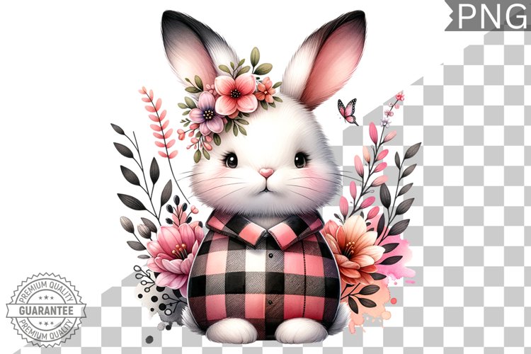 Bunny With Flowers Sublimation - Clipart PNG Design