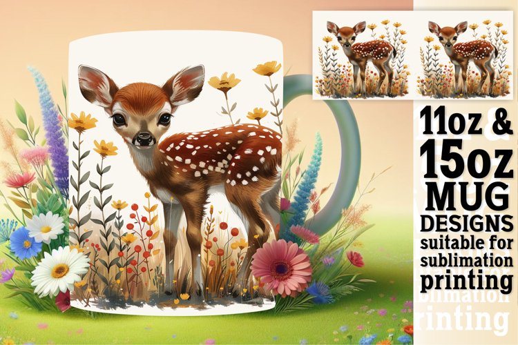 Watercolor Deer Sublimation Mug Wrap Spring