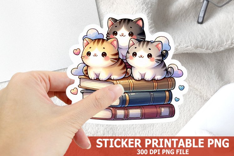 Cute Cat on A Stack of Books Sticker