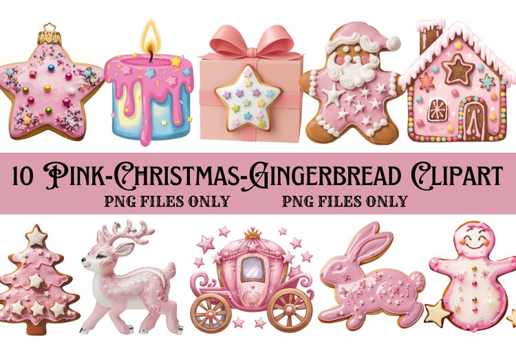 Pink Christmas Gingerbread Clipart Bundle PNG (4907243)