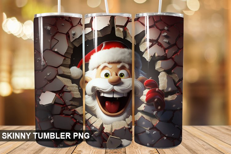 3D Christmas Santa Cracked Hole PNG Tumbler Design