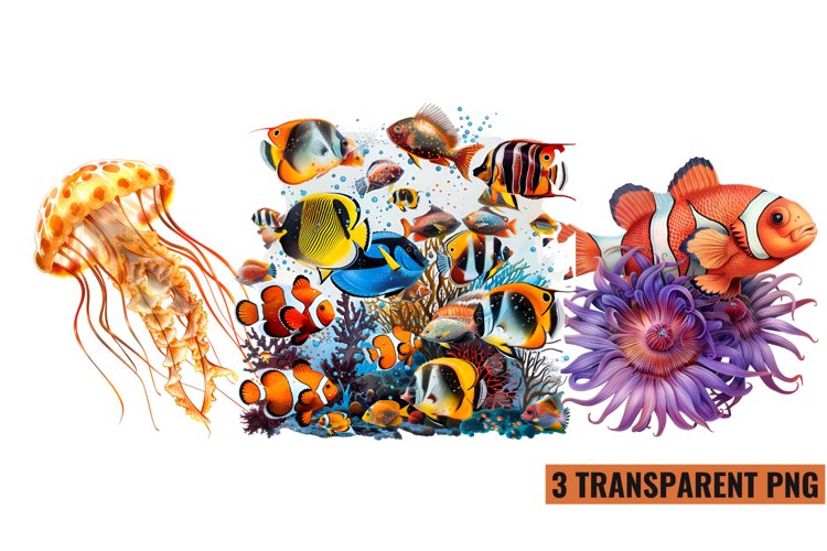 Watercolor Sea Animals Clipart , PNG