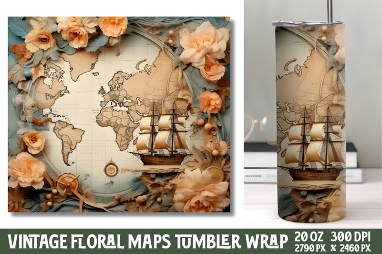 Vintage Floral Maps Tumbler Wrap