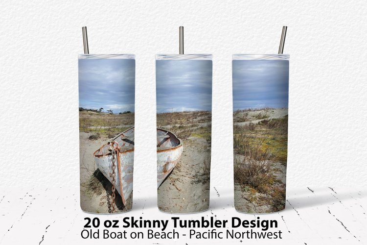 Sublimation tumbler png design, 20 oz skinny - Beach w/ boat