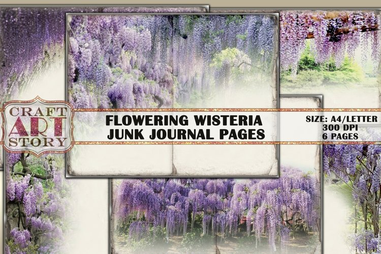 Flowering Wisteria junk journal Pages,Picture collage