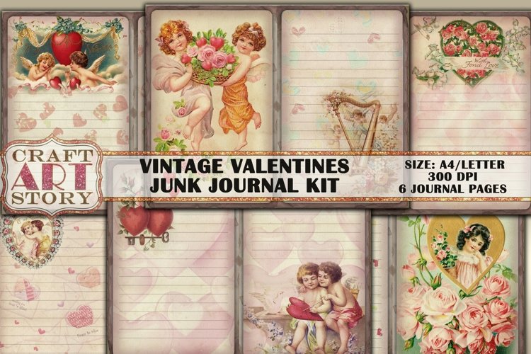 Vintage Valentines Junk Journal Pages,Digital Paper