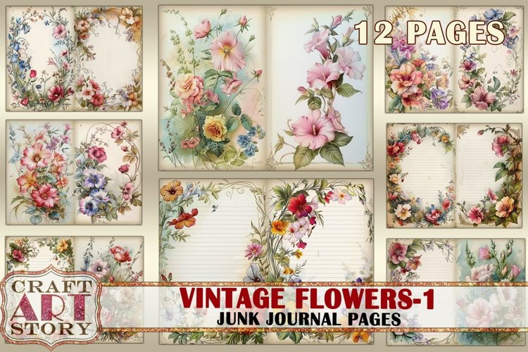Flowers-1 Junk Journal Pages,retro Scrapbook wildflowers