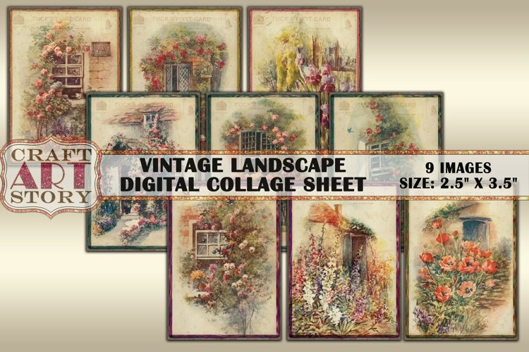 Vintage landscape - ATC Size Digital Collage Sheet