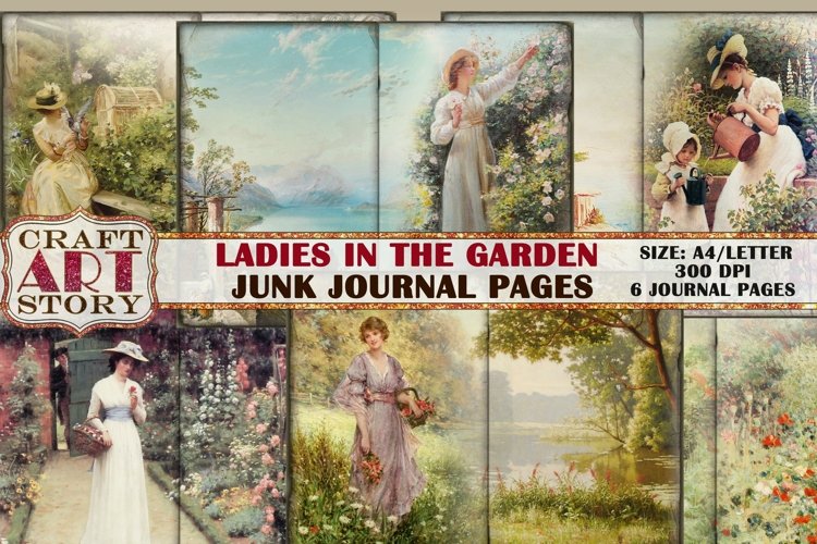 Vintage Ladies Garden Collage Junk Journal Pages