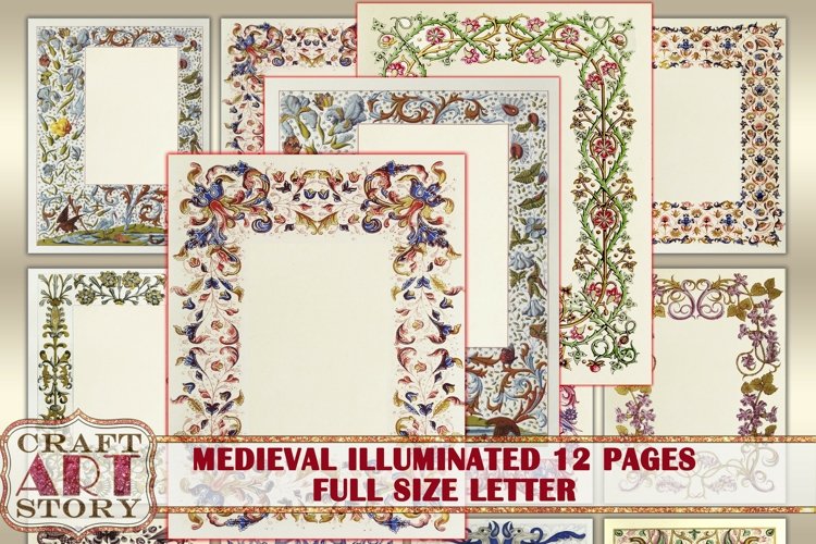 Vintage Medieval Illuminated Manuscript Frame journal pages