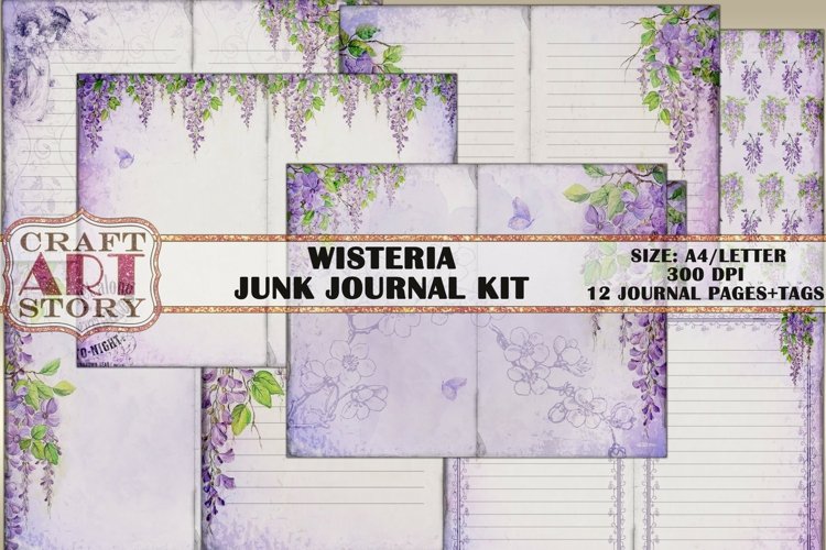 Wisteria junk journal Pages,picture collage,Digital paper