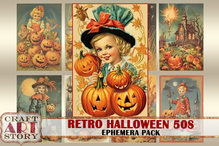 Retro Halloween 50s Ephemera Pack,Vintage Halloween Ephemera