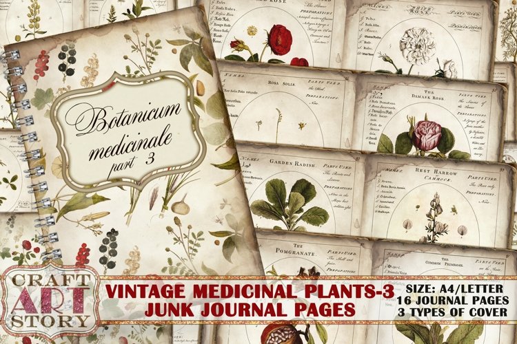 Vintage medicinal plants-3 junk journal Botanical Pages