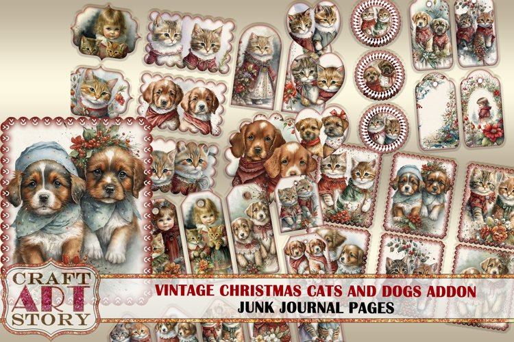 Christmas cats and dogs Junk Journal Kit ADDON