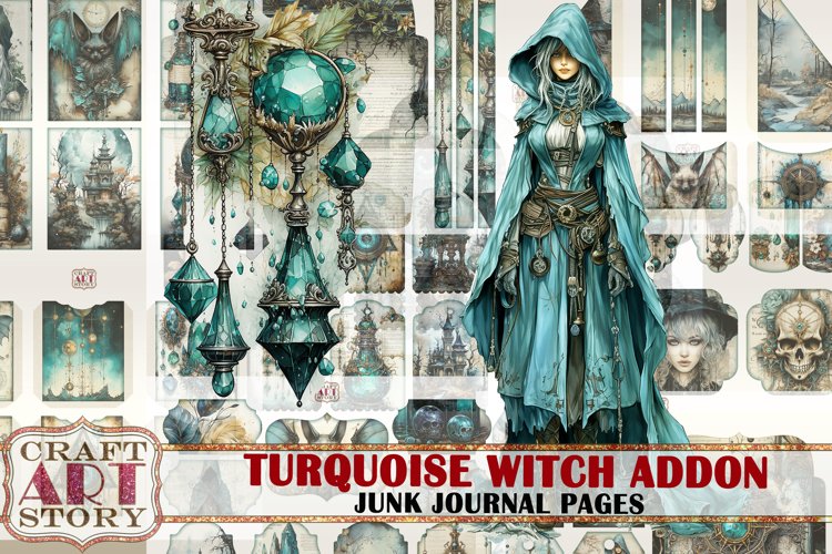 Turquoise witch Junk Journal Pages ADDON,scrapbook printable