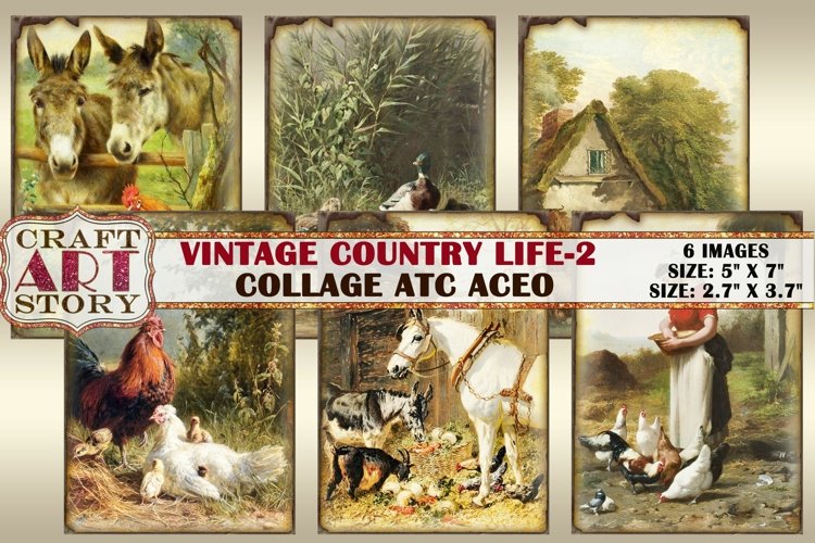 Vintage COUNTRY LIFE,farm print collage,ACEO-2 Digital paper
