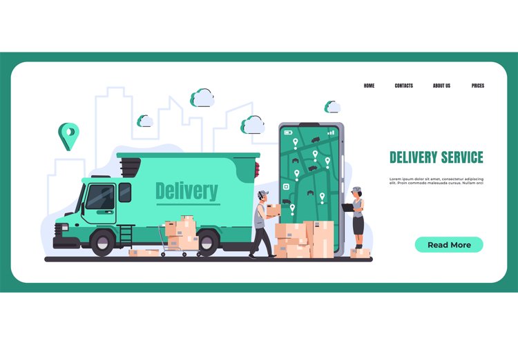 Online delivery. Landing page of food and goods order and de